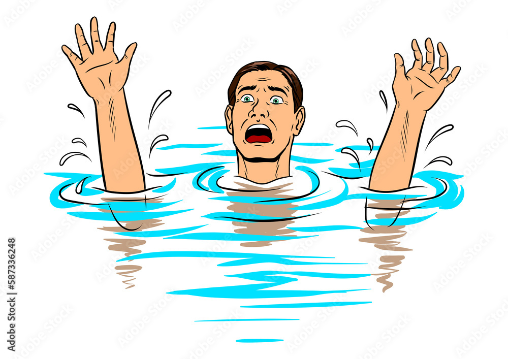 Drowning man pop art style PNG illustration with transparent background ...