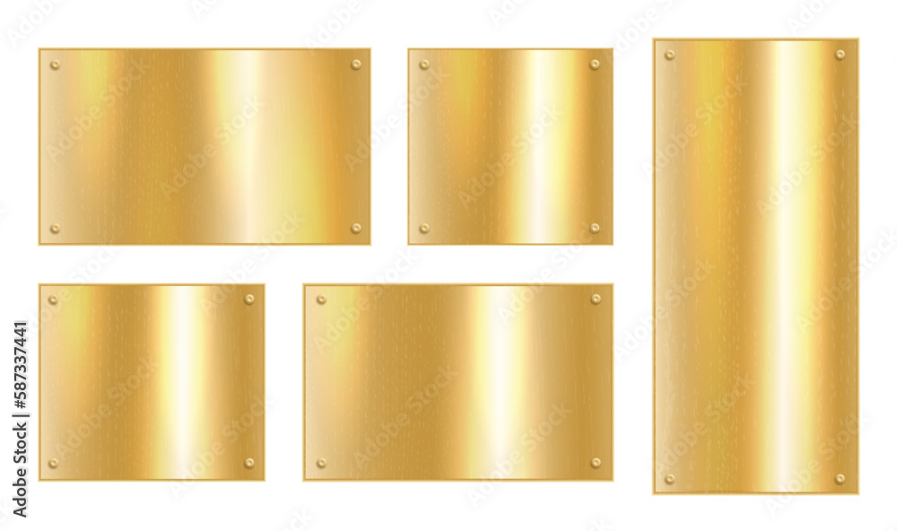 Gold shiny metal plates. Realistic golden squared frames. Vector yellow ...