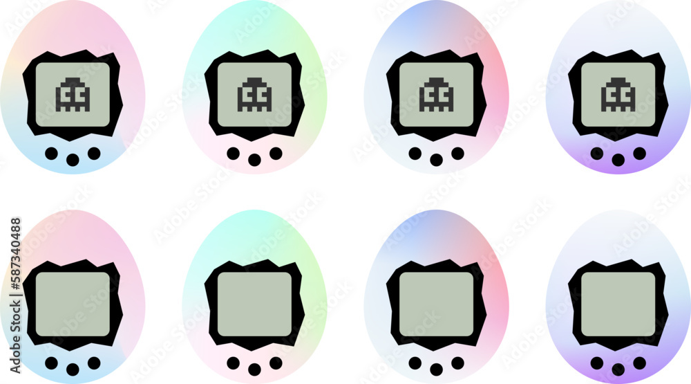 Mesh gradient tamagotchi with kawaii alien pixel art icon vector ...