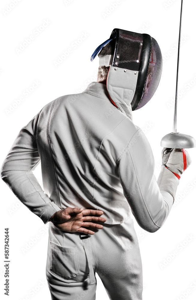 Man wearing fencing suit practicing with sword Stock Photo | Adobe Stock