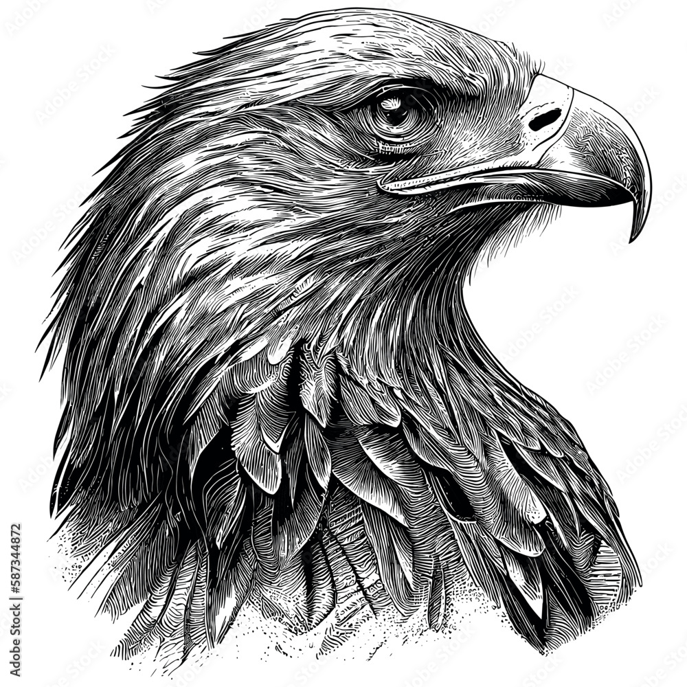 Hand Drawn Engraving Pen and Ink Eagle Head Vintage Vector Illustration ...