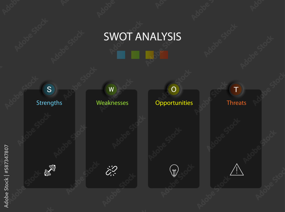 Swot infographic analysis template. Background with icon and Four ...