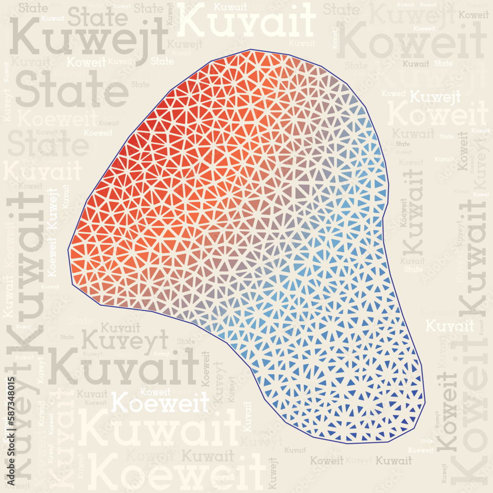 KUWAIT map design. Country names in different languages and map shape ...
