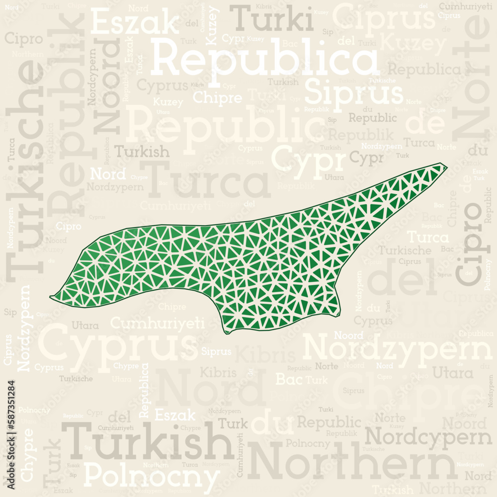 NORTHERN CYPRUS map design. Country names in different languages and ...