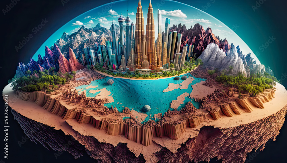Cross section of planet Earth with Kuala Lumpur landmarks - Generative ...