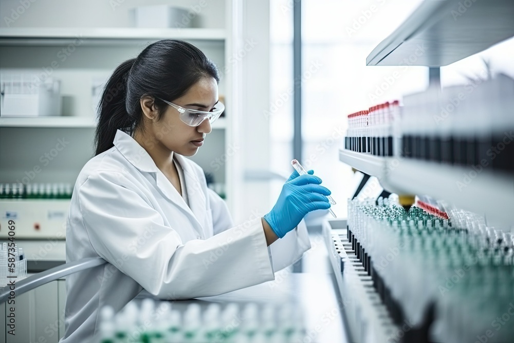 Indian female biotechnologist working in the lab, Generative AI Stock ...