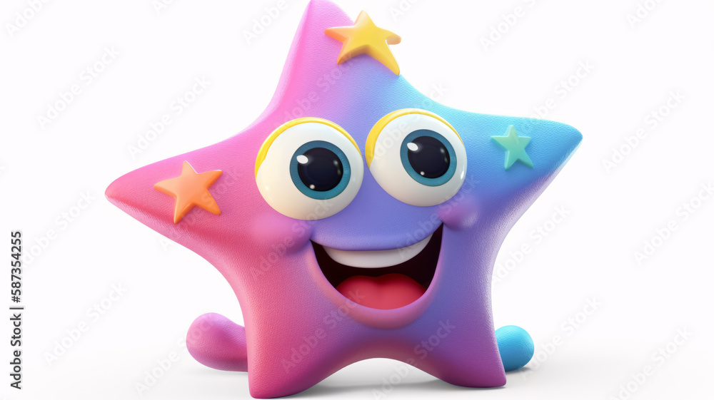 Stylized 3D render of a cute star on a white background with sparkling ...