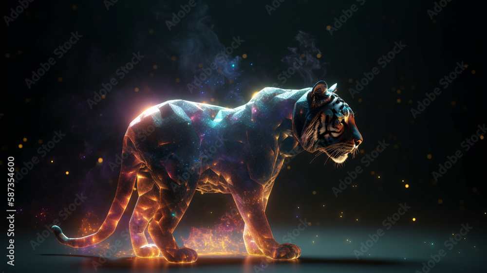 A fiery cosmic tiger depicted in 4k digital art, inspired by Winkelmann ...