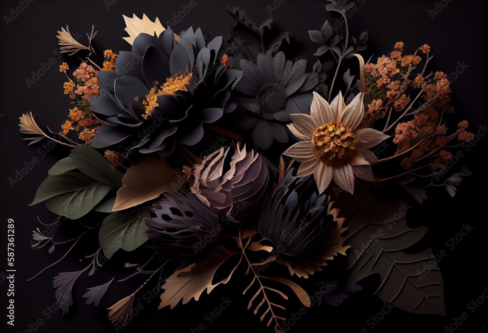 Floral background with flowers. Perfect and stylized bouquet of dark ...