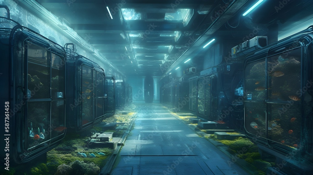 Underwater Data Center, Aquatic Life, Futuristic Server Racks ...