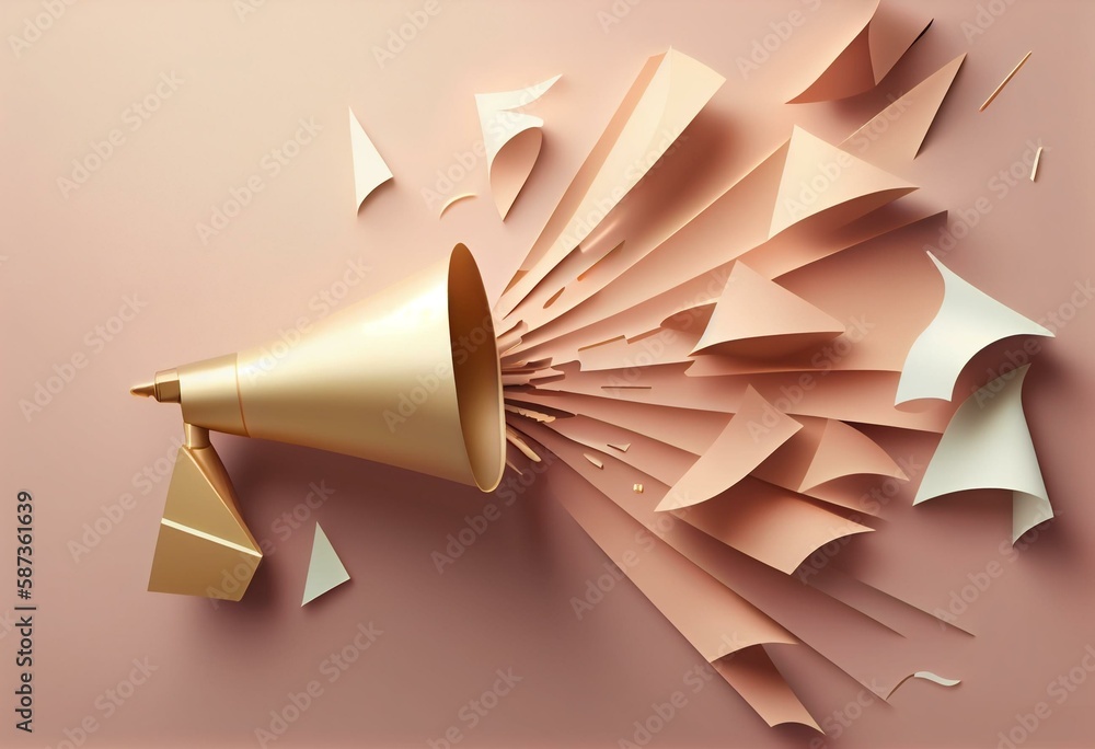 Golden arrows and beige megaphone on pastel pink and beige background ...