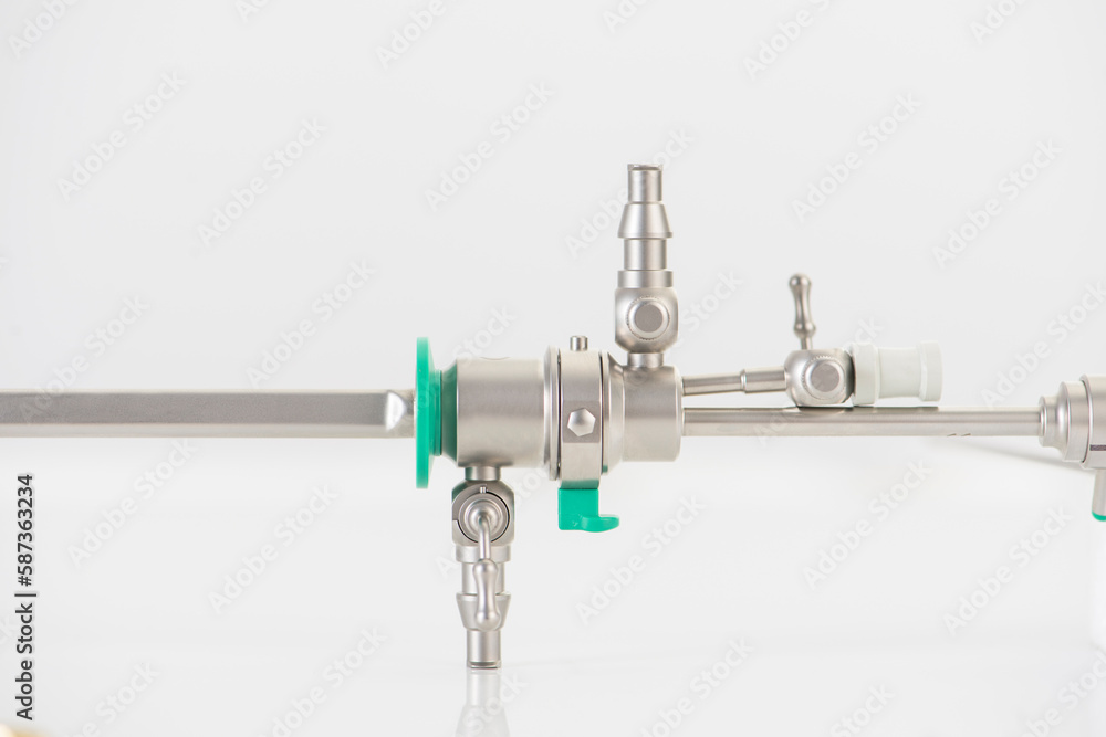 Closeup Of Reusable Laparoscopic Surgical Tool On White Background