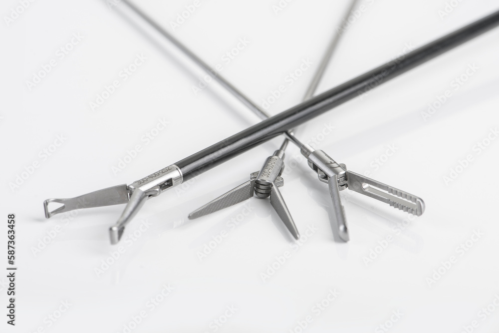 Closeup of Reusable Laparoscopic Surgical Tool on White Background ...