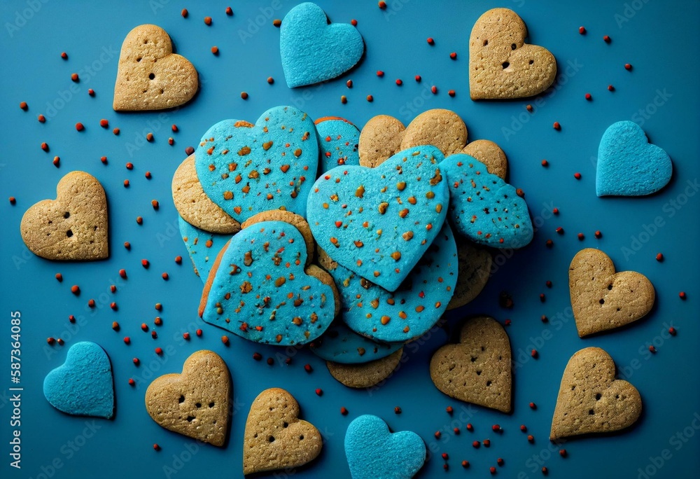 a pile of heart shaped cookies sitting on top of a table next to each ...