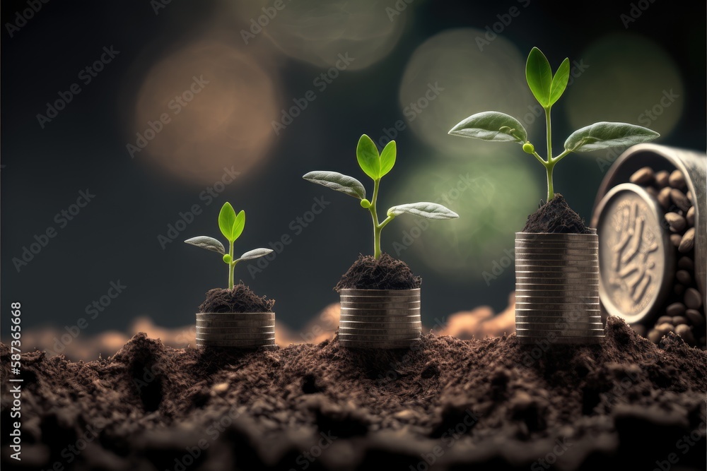 Business concept by growing plants on coin stack isolated on blur ...