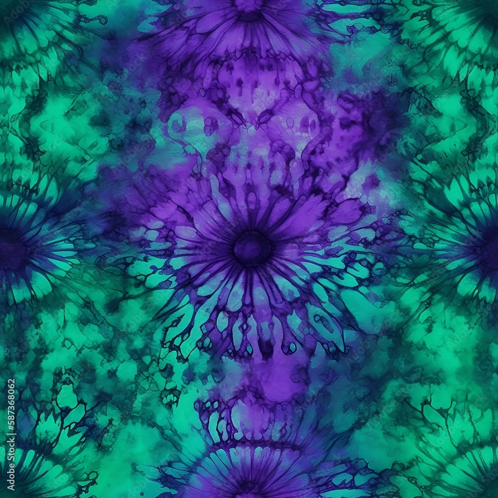 Seamless green and purple tie dye pattern. Created using generative ai ...