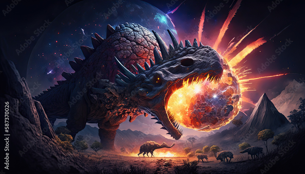Dinasaurs extinction after an asteroid hit Earth - Generative AI Stock ...