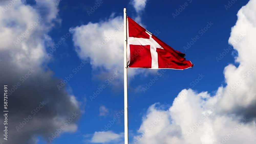 Vidéo Stock Flag of Denmark. The Danish flag on a flagpole at the ...