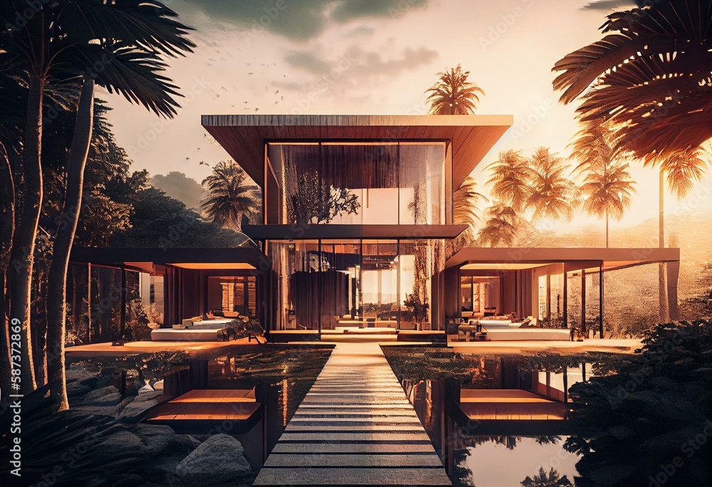 Modern resort, a luxurious and sophisticated vacation destination with ...