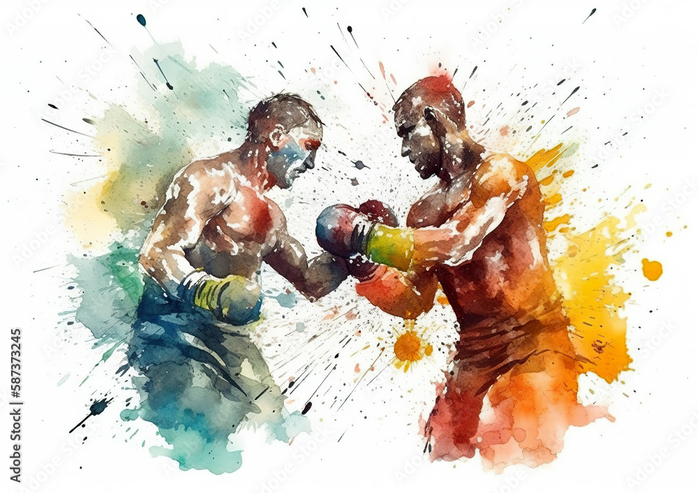 Watercolor abstract representation of boxing. Boxing players in action ...