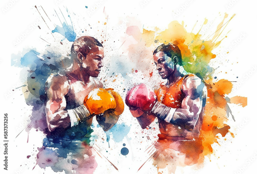 Watercolor abstract representation of boxing. Boxing players in action ...