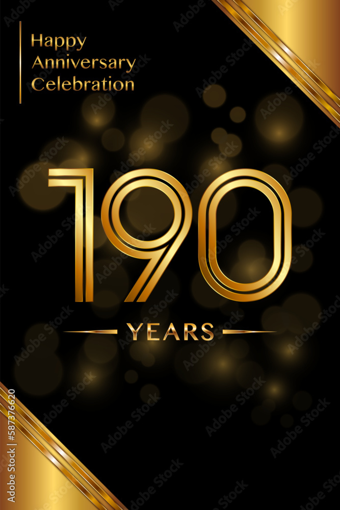 190th Anniversary template design with double line numbers. Golden ...