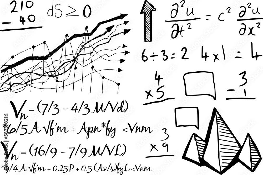 Mathematical equations with graph and diagrams Stock Illustration ...