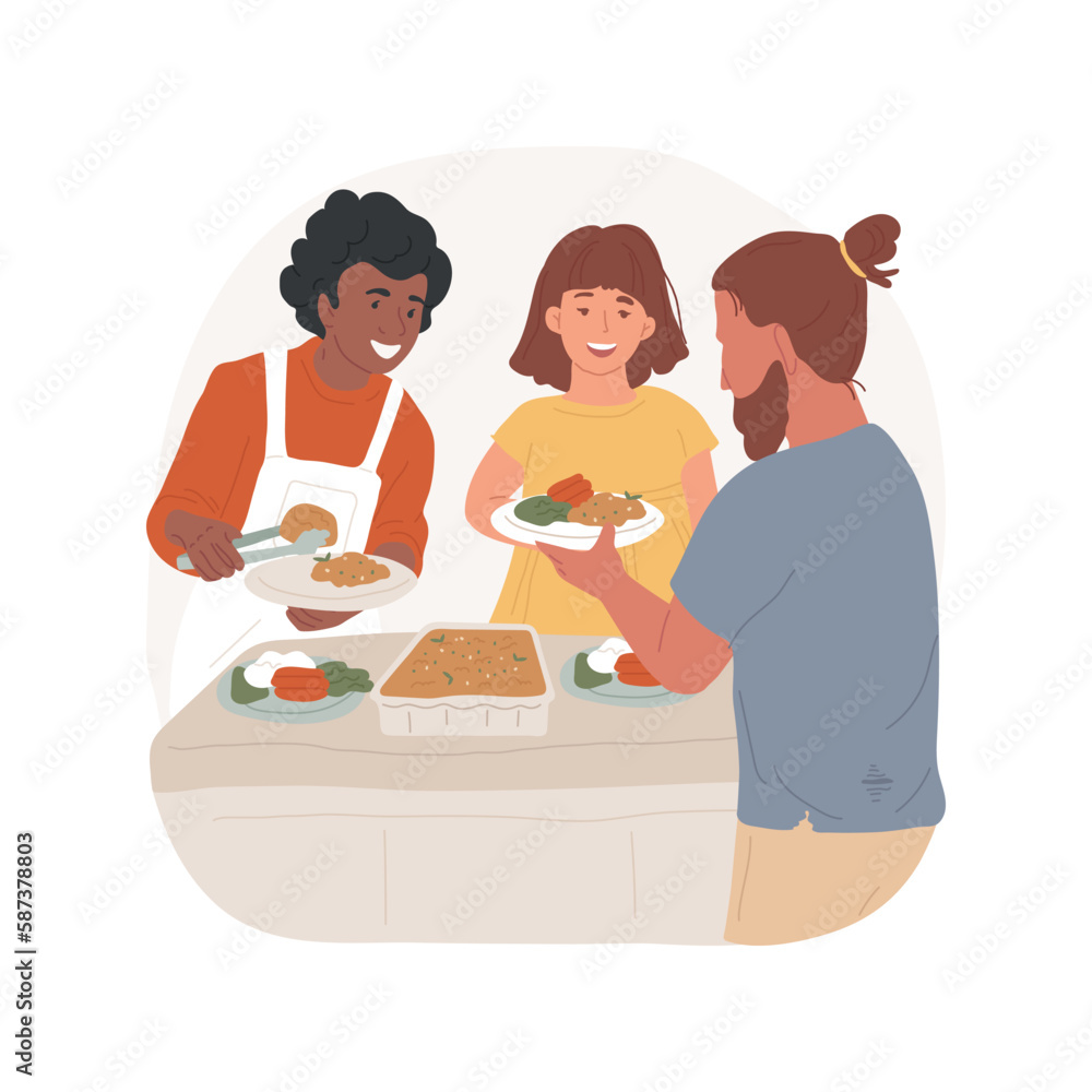Vetor de Serve meals to homeless isolated cartoon vector illustration ...