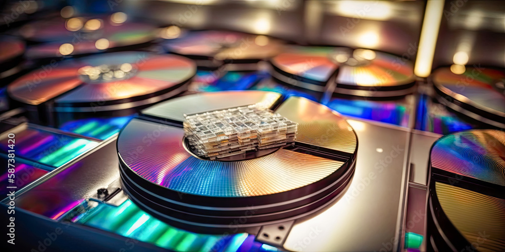 Macro of many silicon wafers with semiconductors in box - Generative AI ...