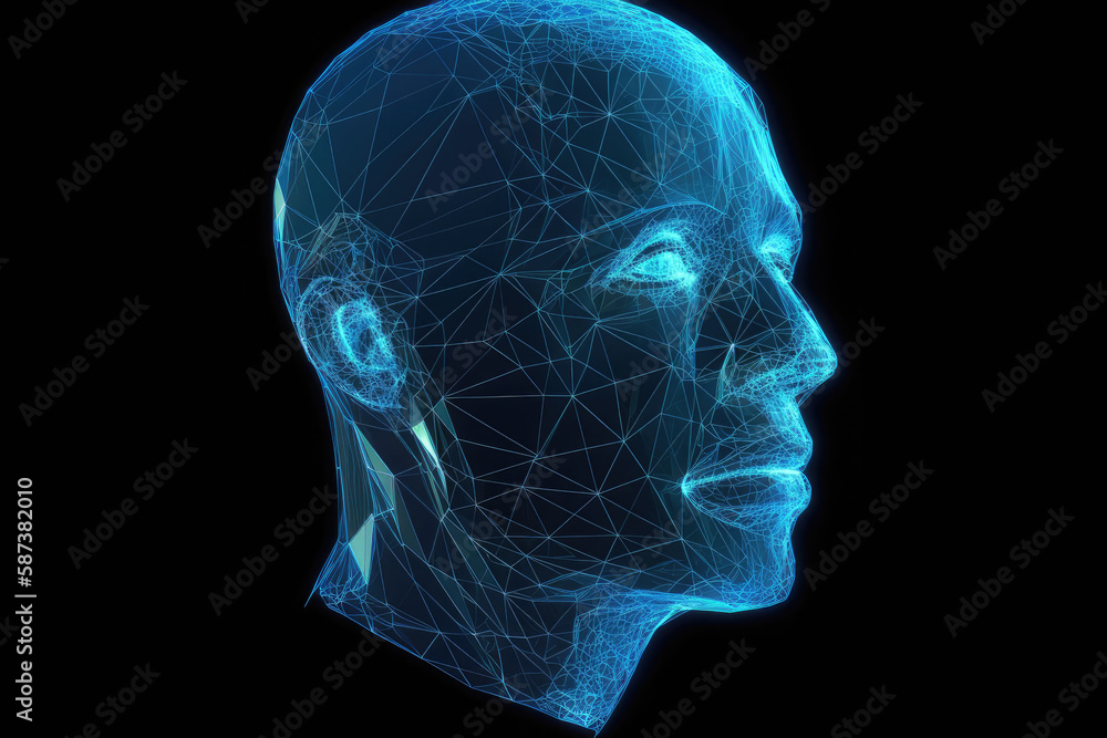 Human head created in low poly style. Man face polygon light ...