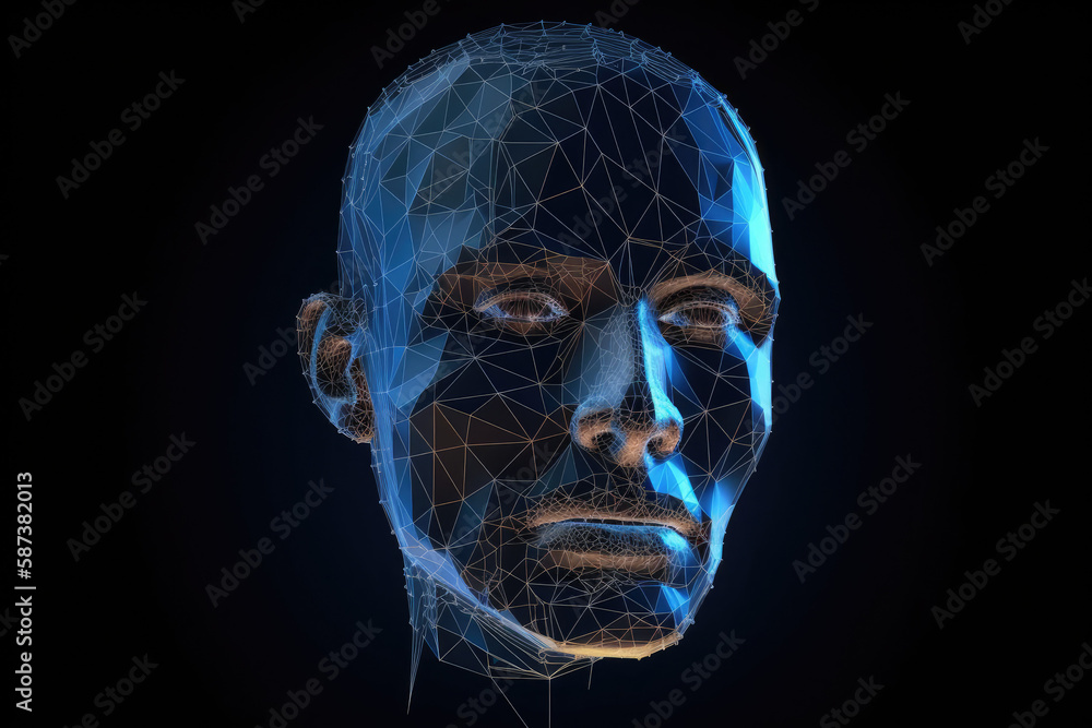 Human head created in low poly style. Man face polygon light ...