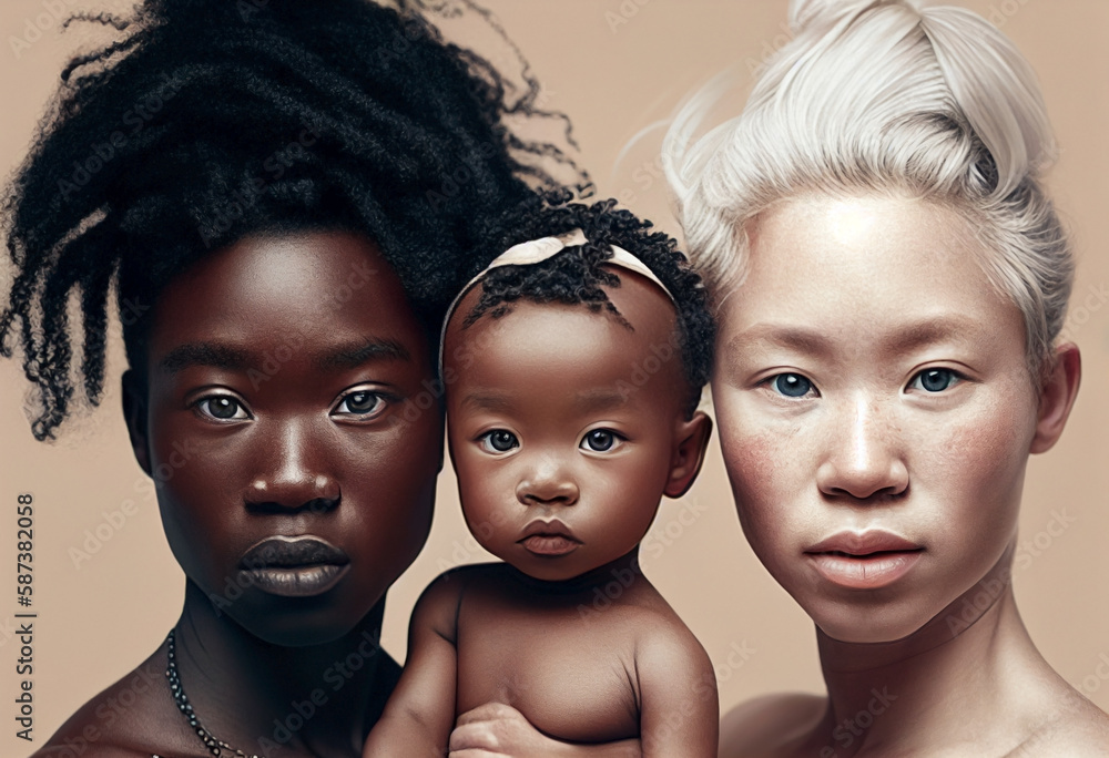 Afro-Asian lesbian diverse family of different racial backgrounds with ...