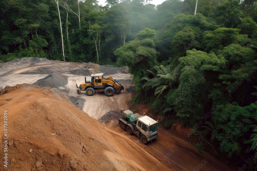 Generative Illustration AI of the destruction of the jungle and forests ...