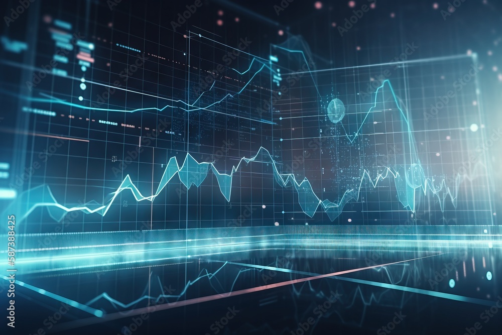 an abstract image of a chart with a blue background and a blue light ...