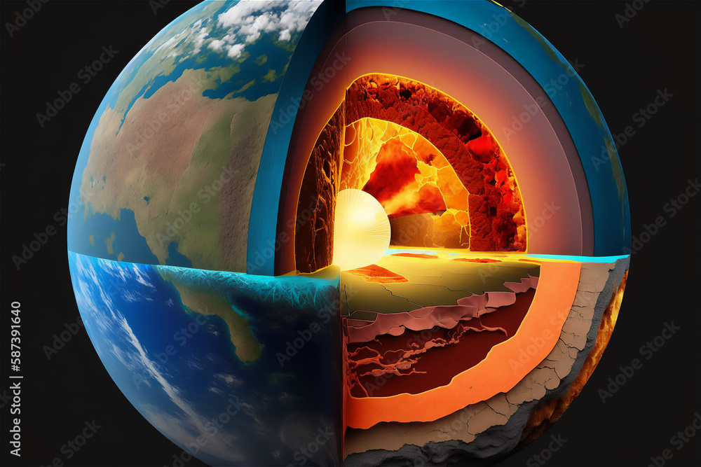 planet Earth in cross-section a large red-hot Generative AI Stock ...