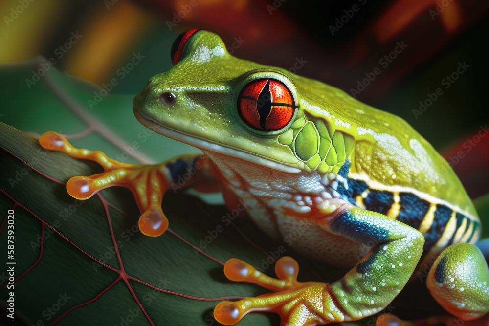 Generative AI illustration of high detailed realistic green frog with ...
