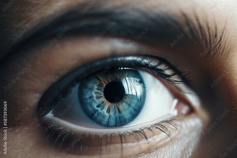 ภาพประกอบสต็อก a close up of a person's eye with a blue eyeball in the ...