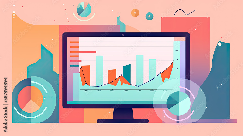 monitor screen with charts and information representation of data ...