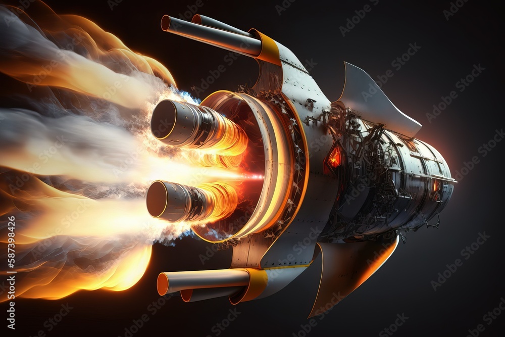 Space rocket engine in full test throtle, Generative Ai Stock ...