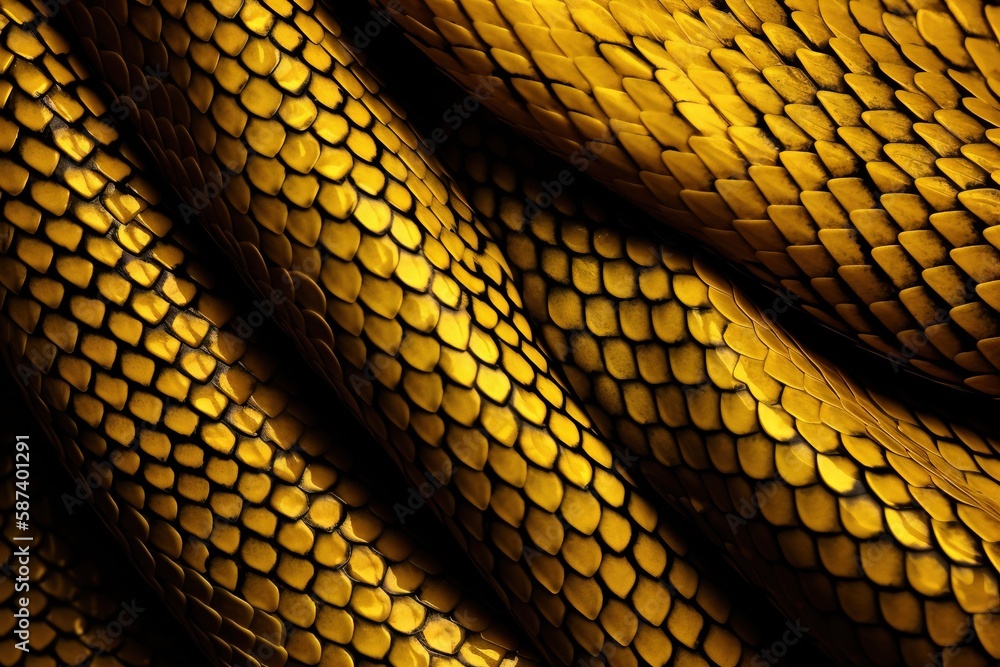 a close up of a yellow snake skin pattern on a black background with a ...
