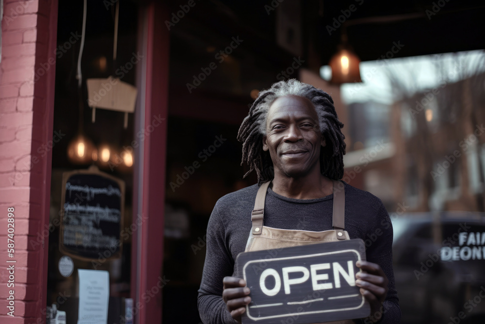 small business owner is proudly standing in front of their shop ...