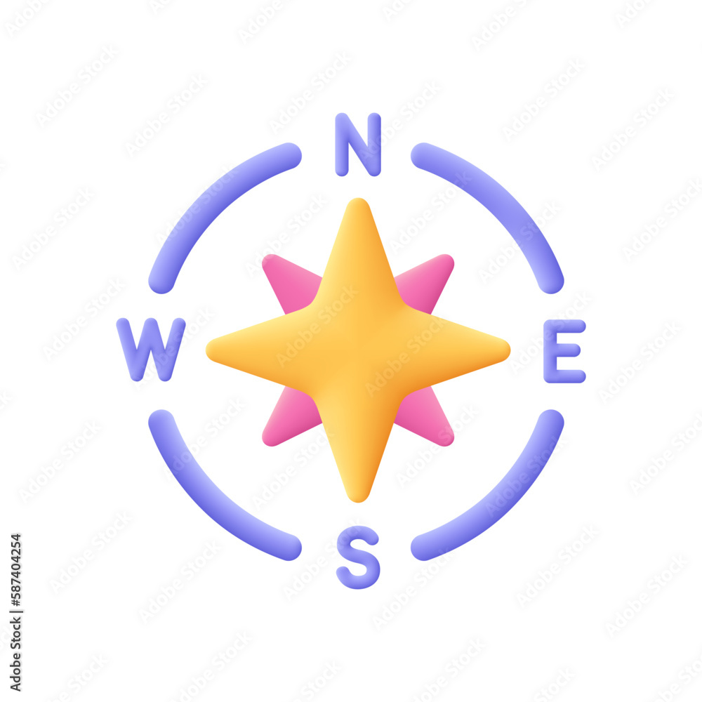 Cardinal points star, four cardinal directions, compass wind rose with ...