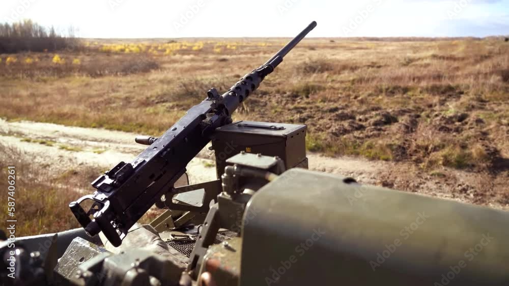 Machine gun fire. War in Ukraine. Machine gun ammunition. Large-caliber ...