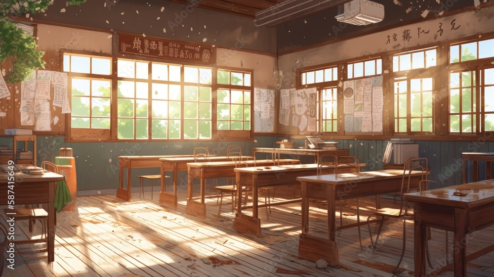 High quality 2D anime classroom background, summer vibe, Generative AI ...