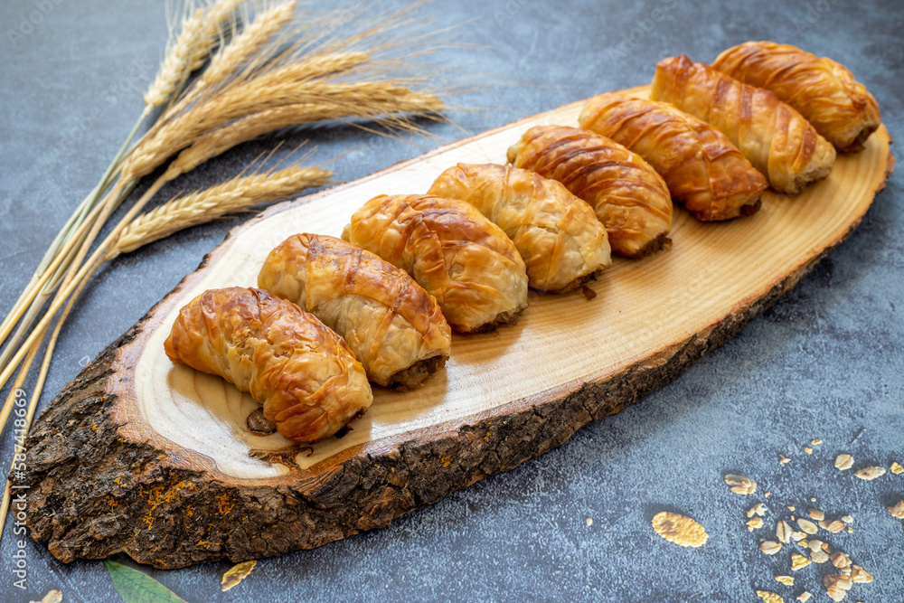 Turkish Tepsi Boregi, Round Borek, Tray pastry (Turkish name; rulo ...