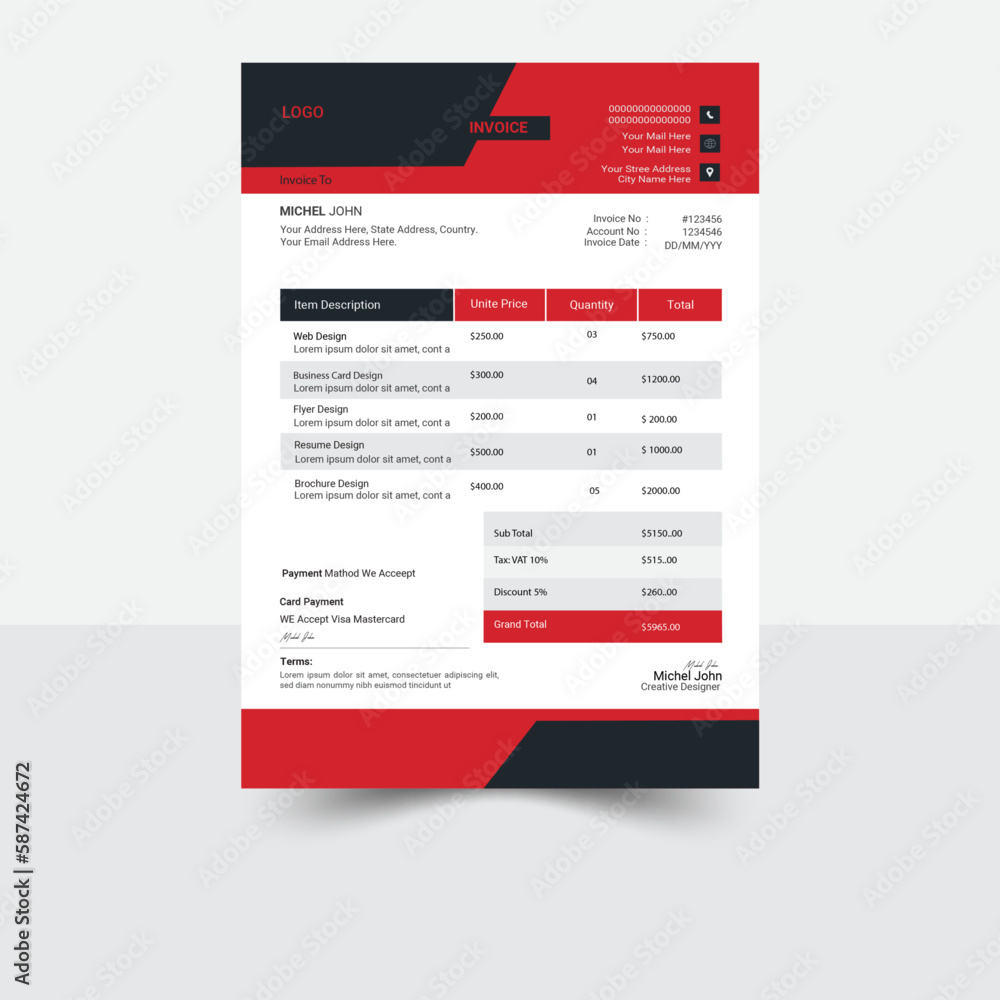 Clean invoice template vector design, Invoice Design Layout, Minimal ...