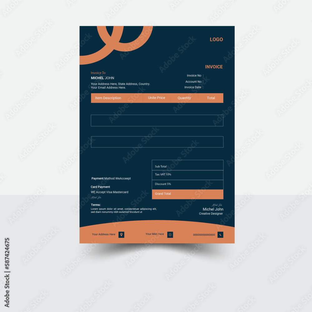 Clean invoice template vector design, Invoice Design Layout,Minimal ...