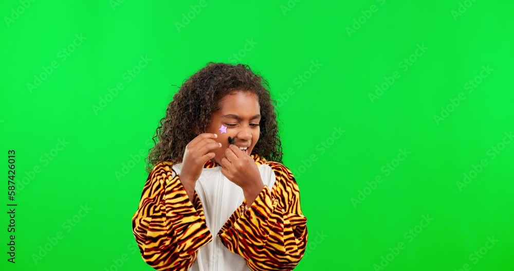 Vidéo Stock Green screen, fake moustache and child in costume, funny ...