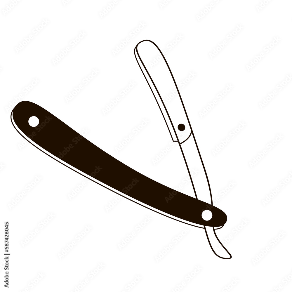straight razor black and white illustration on transparent background ...