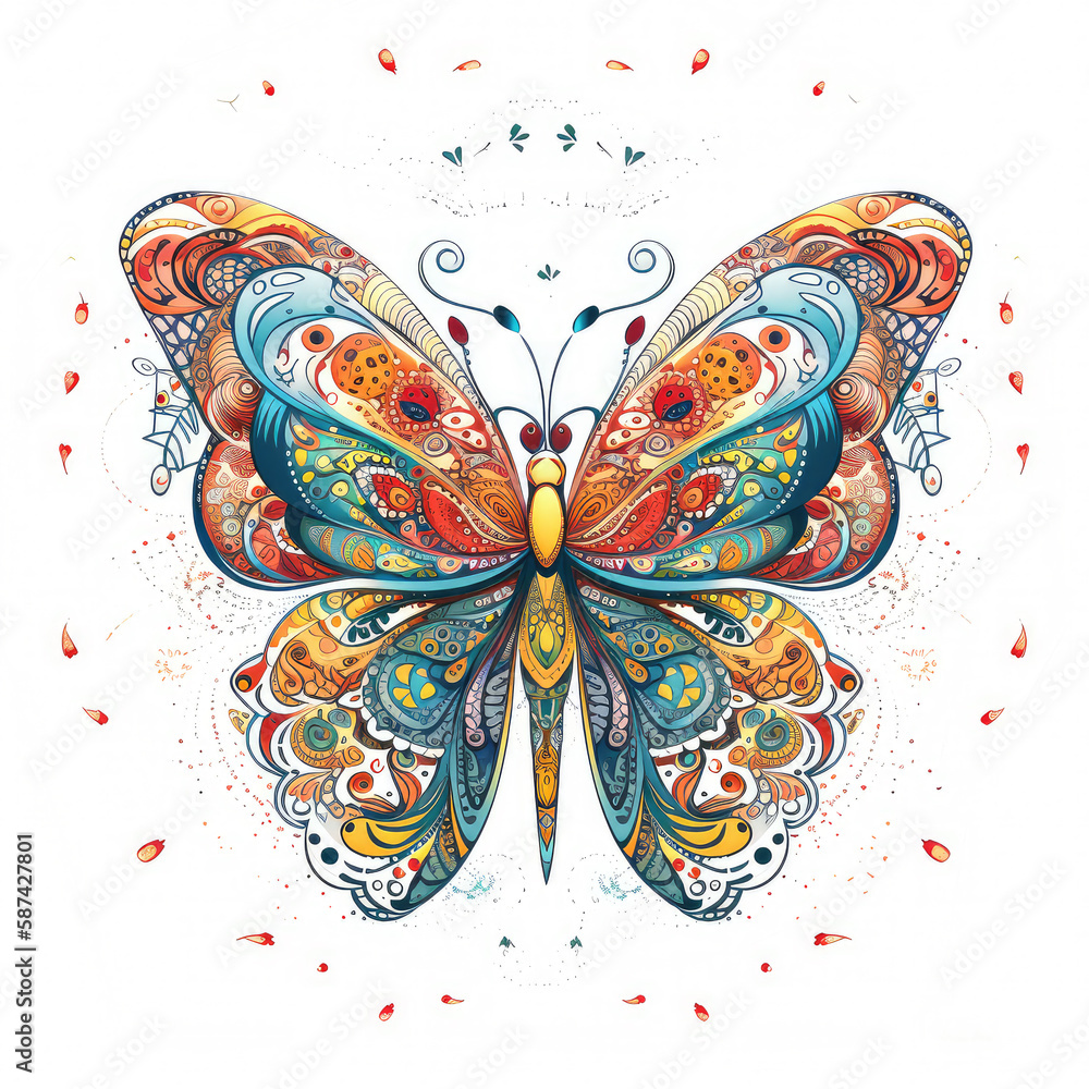 Colorful detailed butterfly mandala art on a white background. Created ...